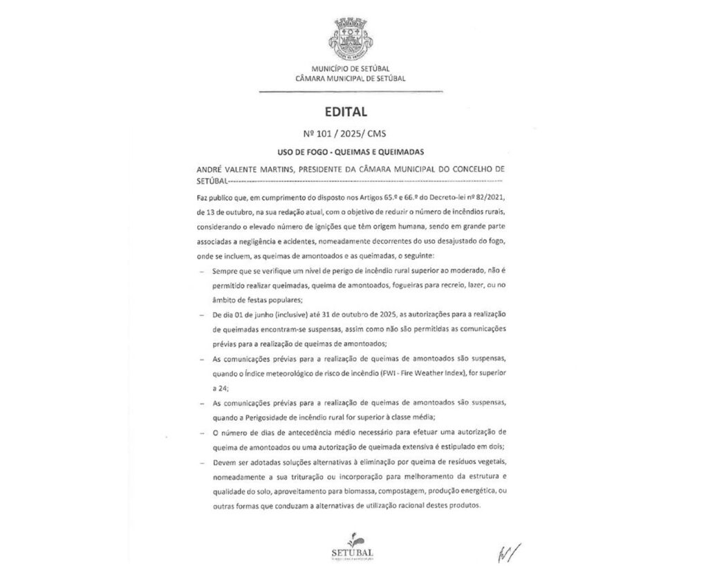 Edital Nº101/2025/CMS – USO DE FOGO – QUEIMAS E QUEIMADAS – Azeitão